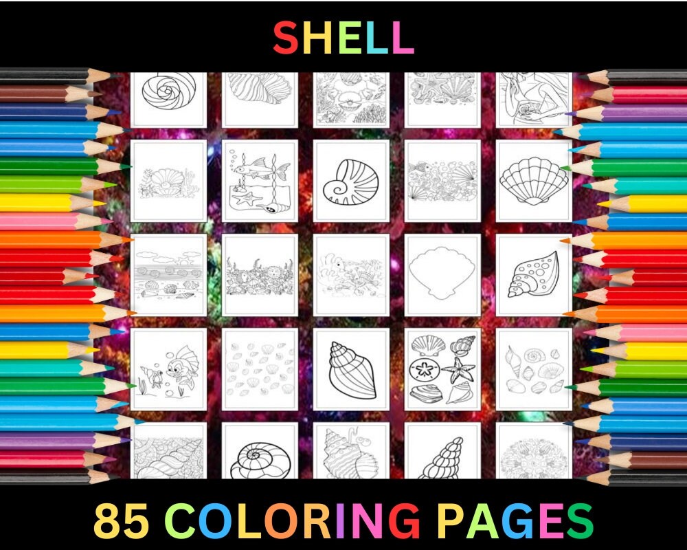 Printable Shell Coloring Pages for Kids & Adults 85 Pages - Etsy