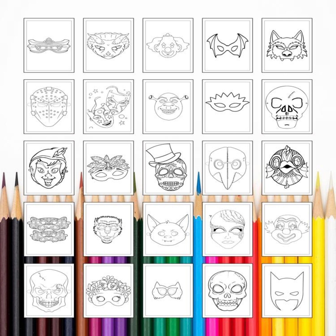 Printable Halloween Masks Coloring Pages for Kids and Adults | 90 Pages ...