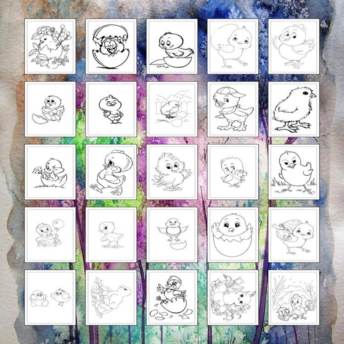 Printable Baby Chick Coloring Pages for Kids & Adults 25 Pages Instant ...