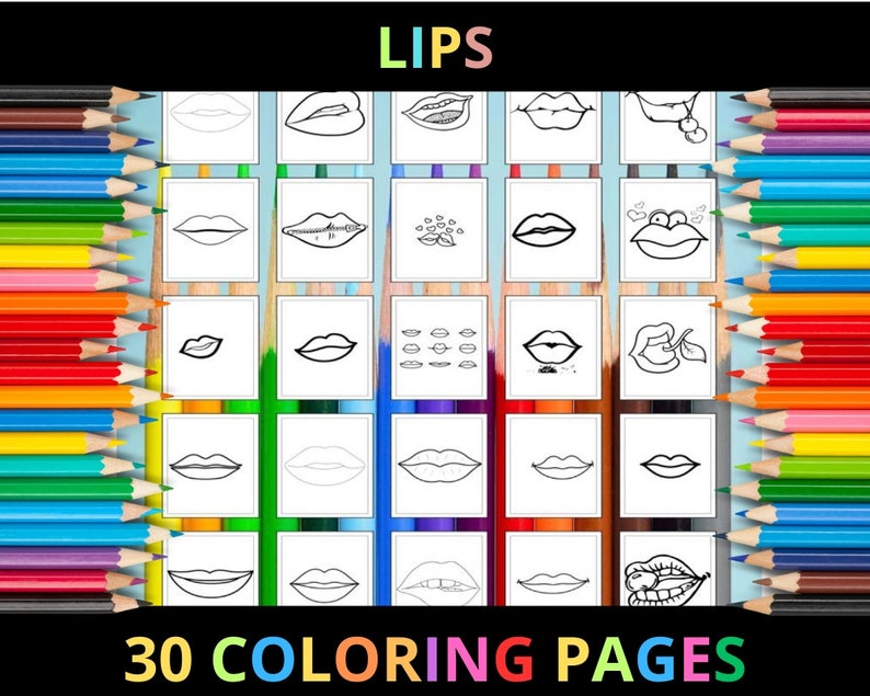 Printable Lips Coloring Pages for Kids and Adults | 30 Pages | Instant ...