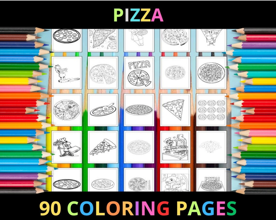 Printable Pizza Coloring Pages for Kids and Adults 90 Pages Instant ...