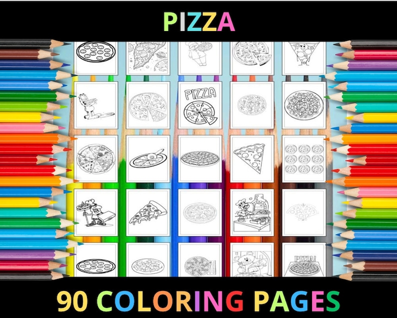 Printable Pizza Coloring Pages for Kids and Adults | 90 Pages | Instant ...