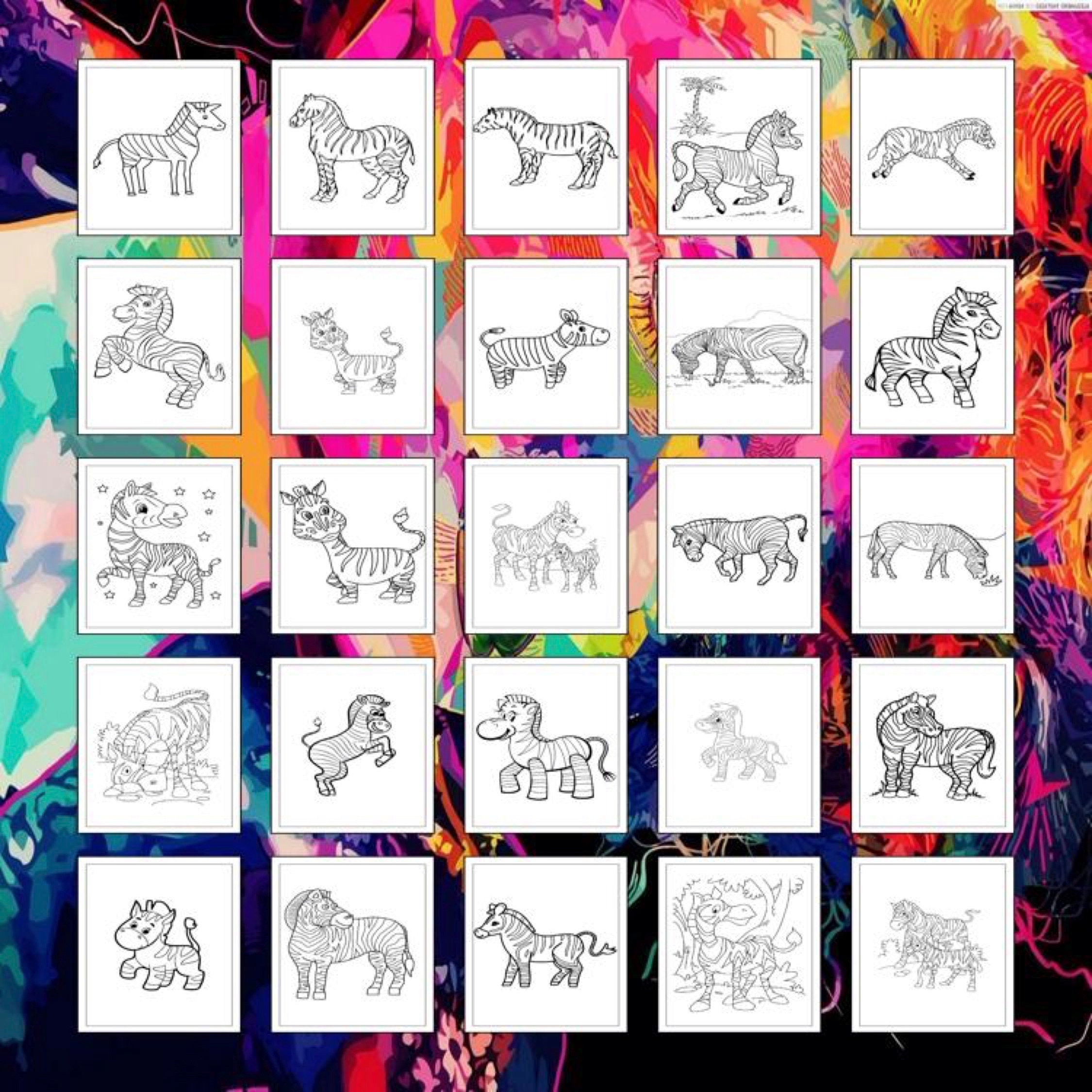 Printable Zebra Coloring Pages for Kids & Adults 35 Pages Instant ...