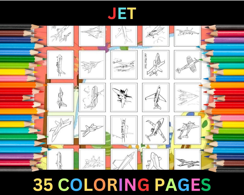 Printable Jet Coloring Pages for Kids & Adults 35 Pages Instant Digital ...