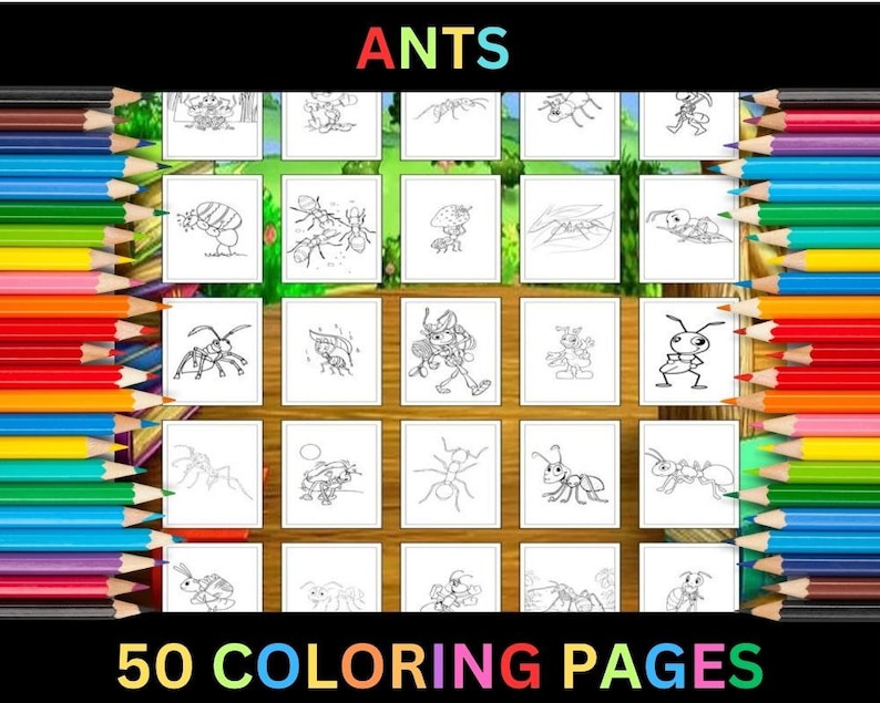 Printable Ants Coloring Pages for Kids & Adults | 50 Pages | Instant ...