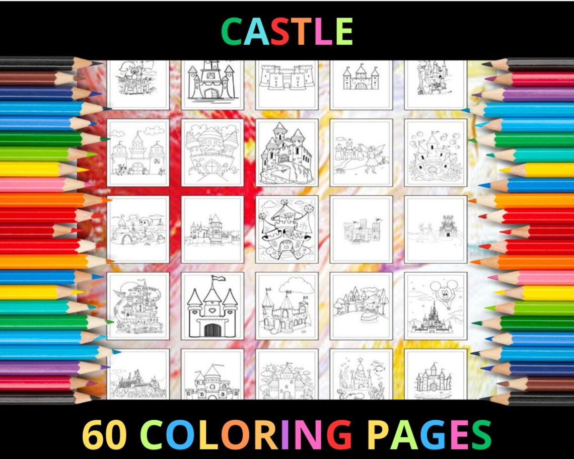Printable Castle Coloring Pages for Kids and Adults 60 Pages Instant ...