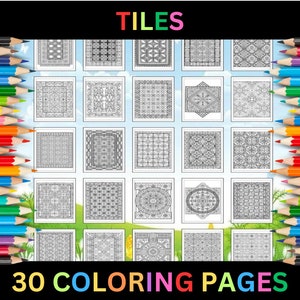 Printable Tiles Coloring Pages for Kids & Adults | 30 Pages | Instant ...