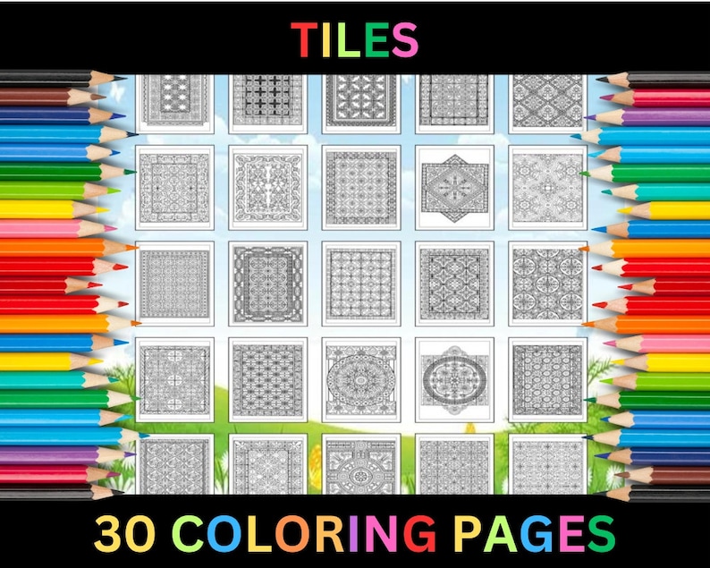 Printable Tiles Coloring Pages for Kids & Adults | 30 Pages | Instant ...