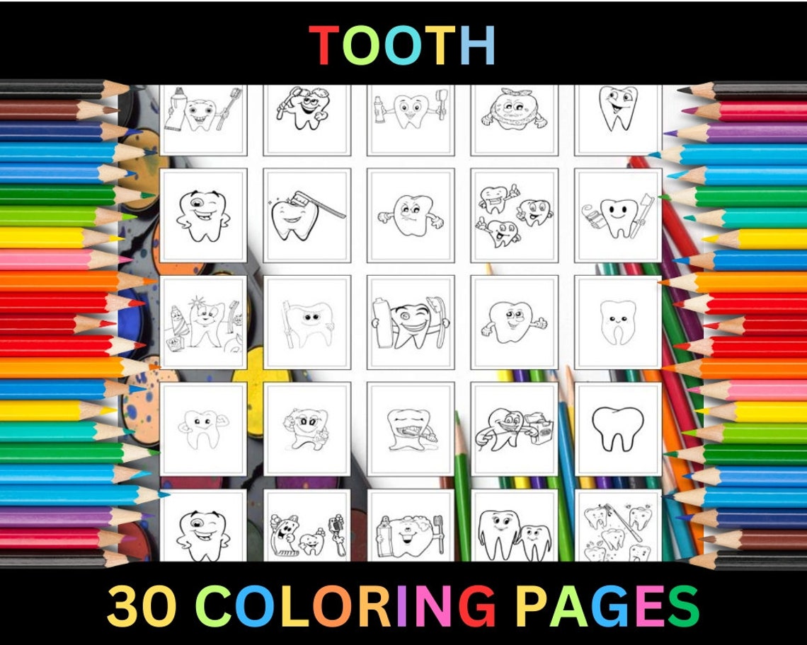 Printable Tooth Coloring Pages for Kids & Adults | 30 Pages | Instant ...