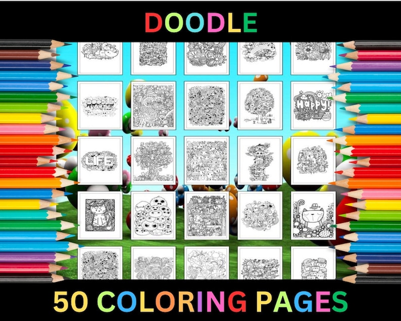 Printable Doodle Coloring Pages for Kids & Adults | 50 Pages | Instant ...
