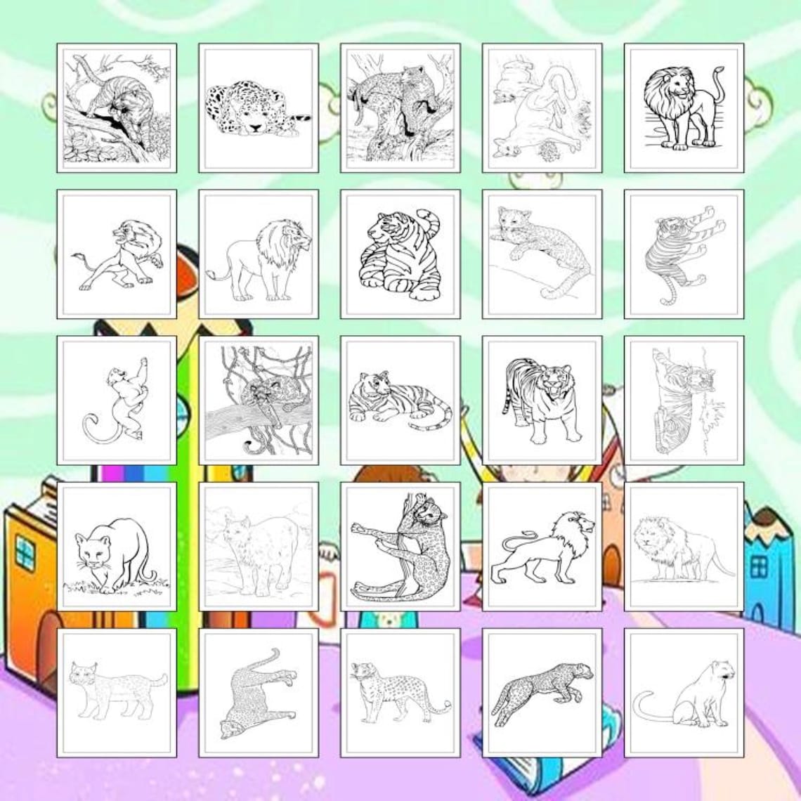 Printable Cute Wild Cats Coloring Pages for Kids & Adults 25 Pages ...