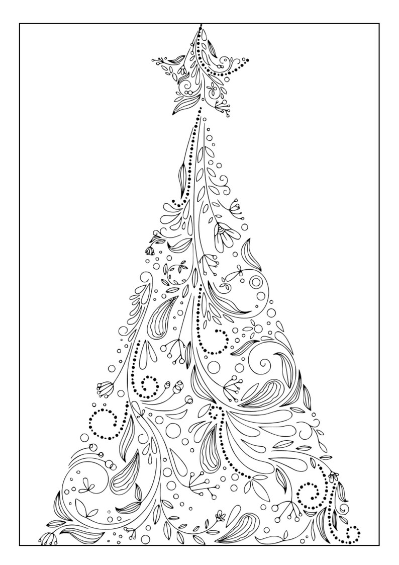 Printable Christmas Tree Coloring Pages for Kids and Adults 100 Pages ...