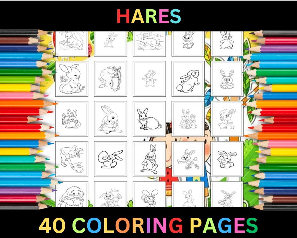 Printable Hares Coloring Pages for Kids & Adults | 40 Pages | Instant ...
