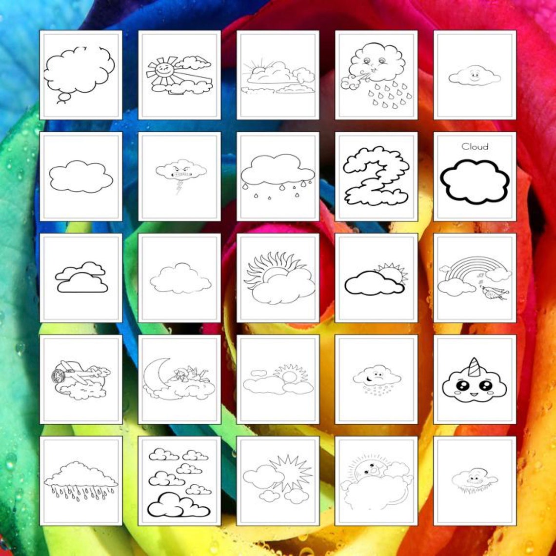 Printable Cloud Coloring Pages for Kids and Adults 70 Pages Instant ...