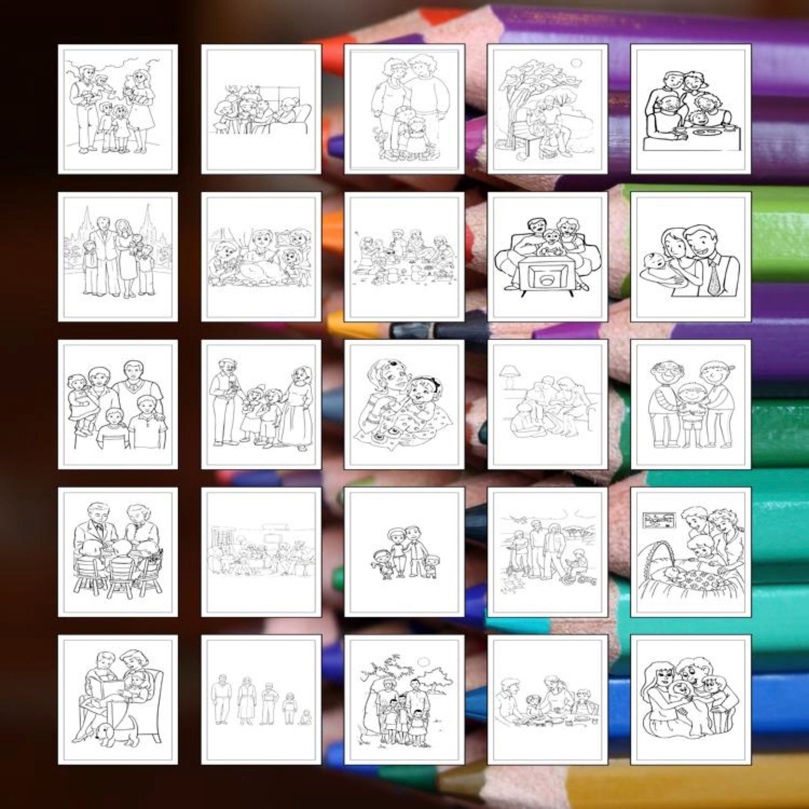 Printable Family Coloring Pages for Kids & Adults | 90 Pages | Instant ...