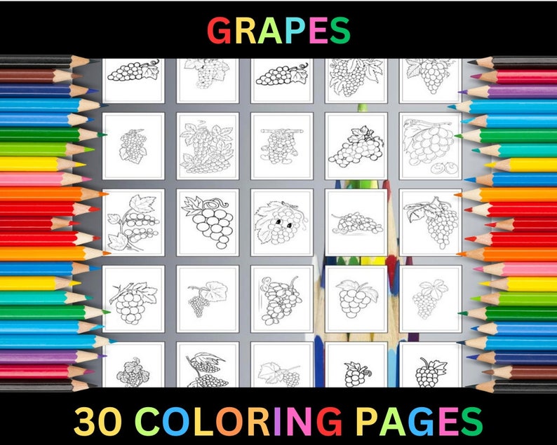 Printable Grapes Coloring Pages for Kids & Adults 30 Pages - Etsy