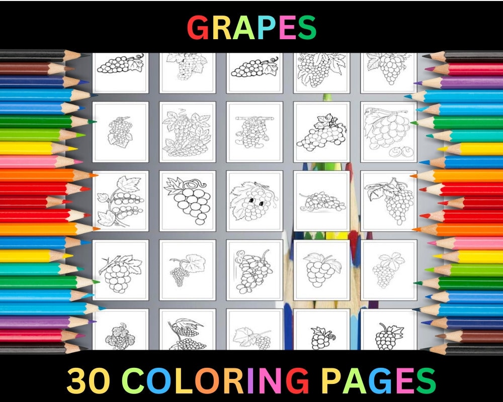 Printable Grapes Coloring Pages for Kids & Adults | 30 Pages | Instant ...