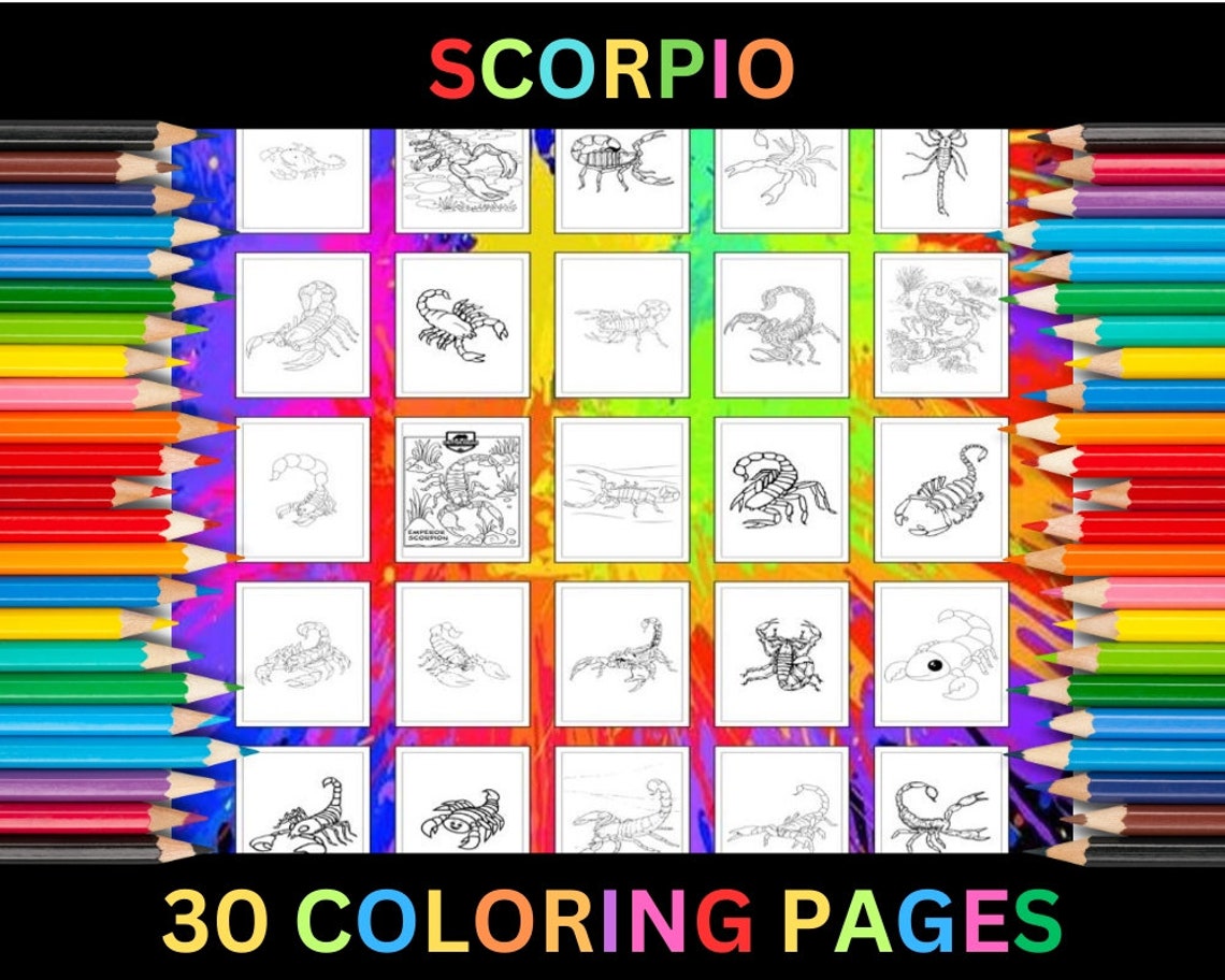 Printable Scorpio Coloring Pages for Kids & Adults | 30 Pages | Instant ...