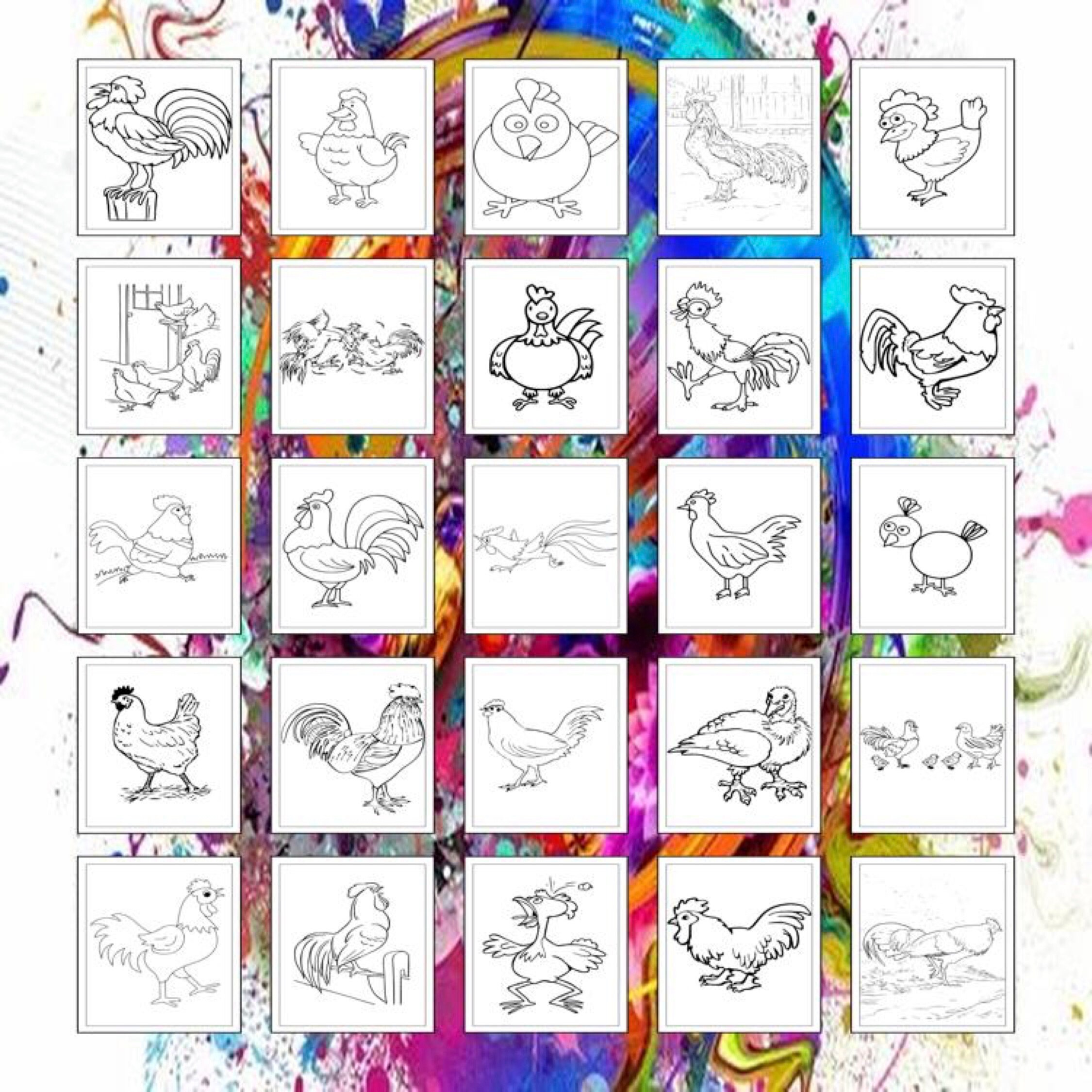 Printable Hen Coloring Pages for Kids & Adults | 35 Pages | Instant ...