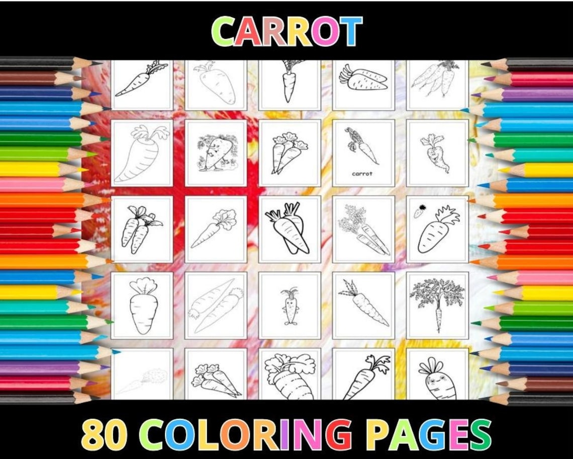 Printable Carrots Coloring Pages for Kids & Adults | 80 Pages | Instant ...
