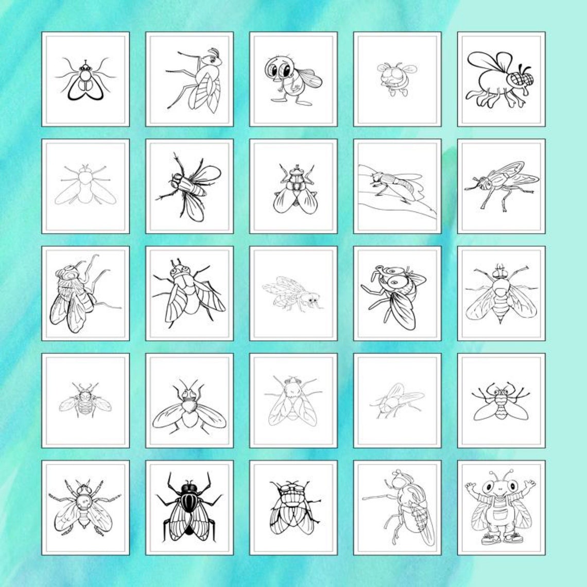 Printable Fly Coloring Pages for Kids & Adults | 25 Pages | Instant ...