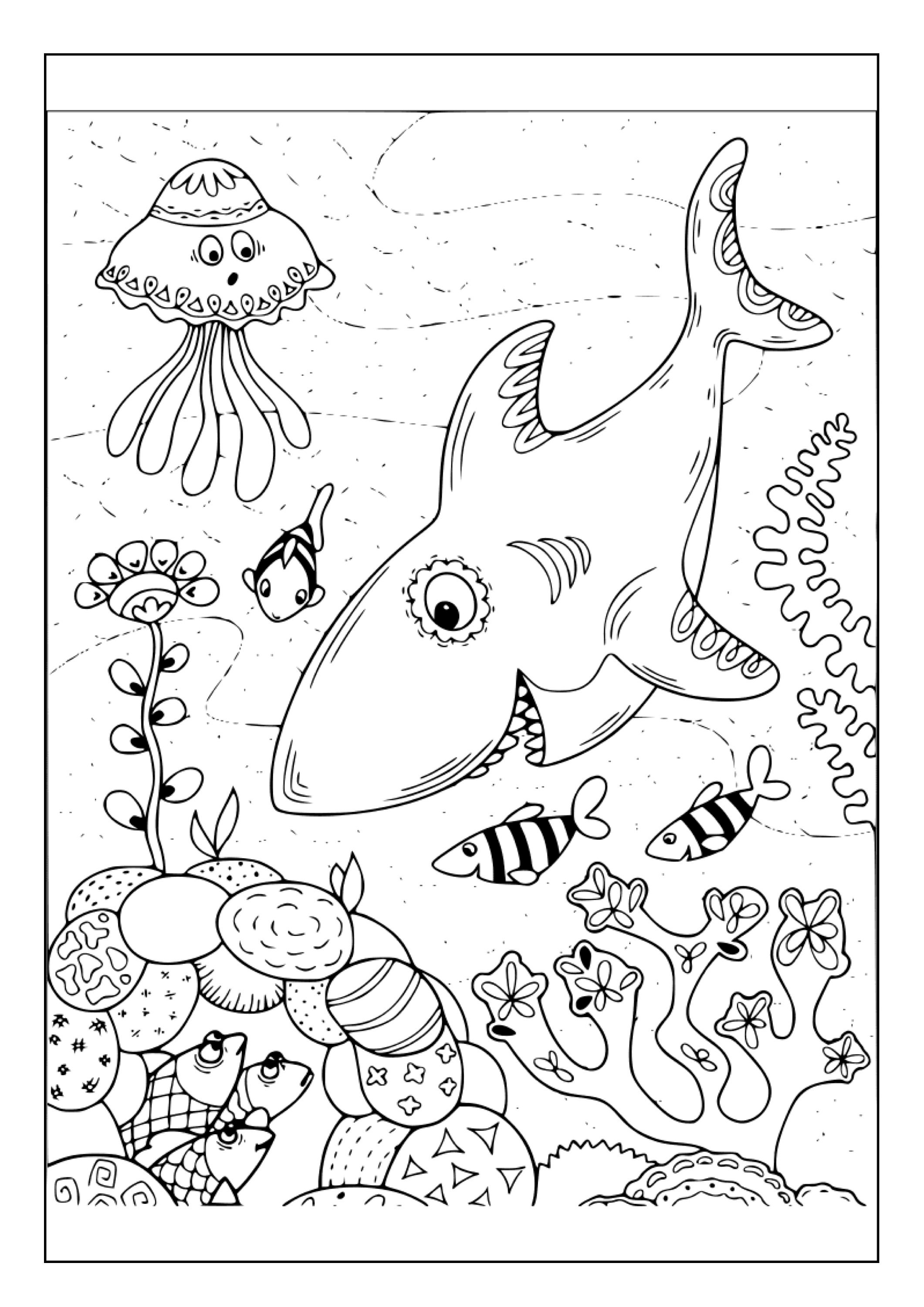 Printable Shark Coloring Pages for Kids & Adults, 100 Pages, Instant ...