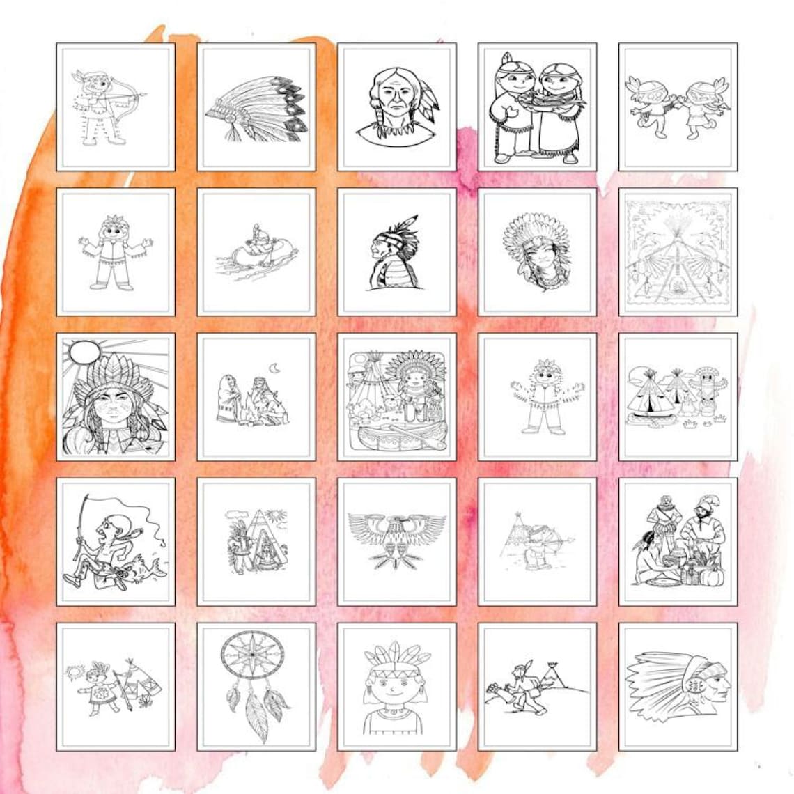 Native Americans Coloring Pages for Kids & Adults | 100 Pages |instant ...