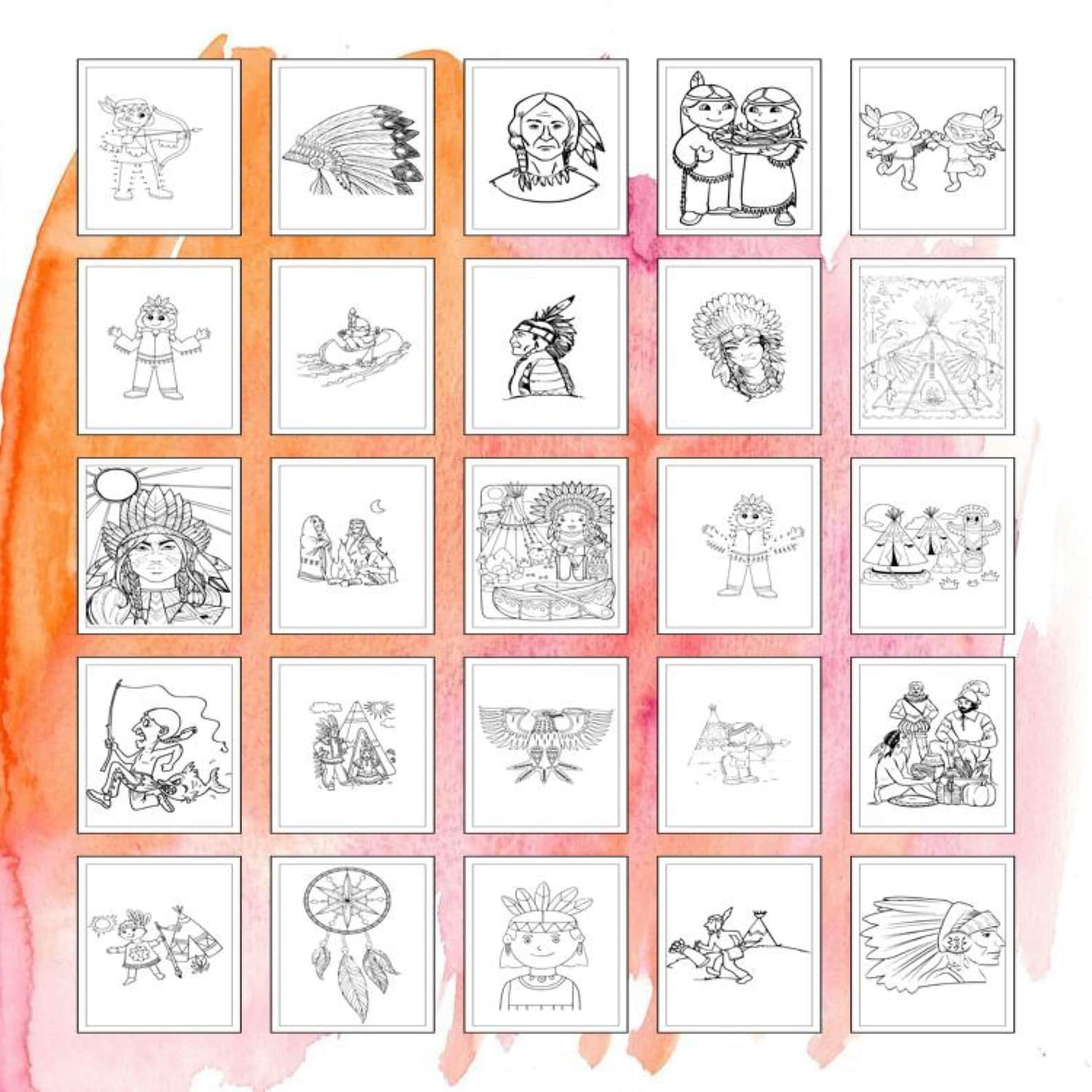 Native Americans Coloring Pages for Kids & Adults | 100 Pages |instant ...