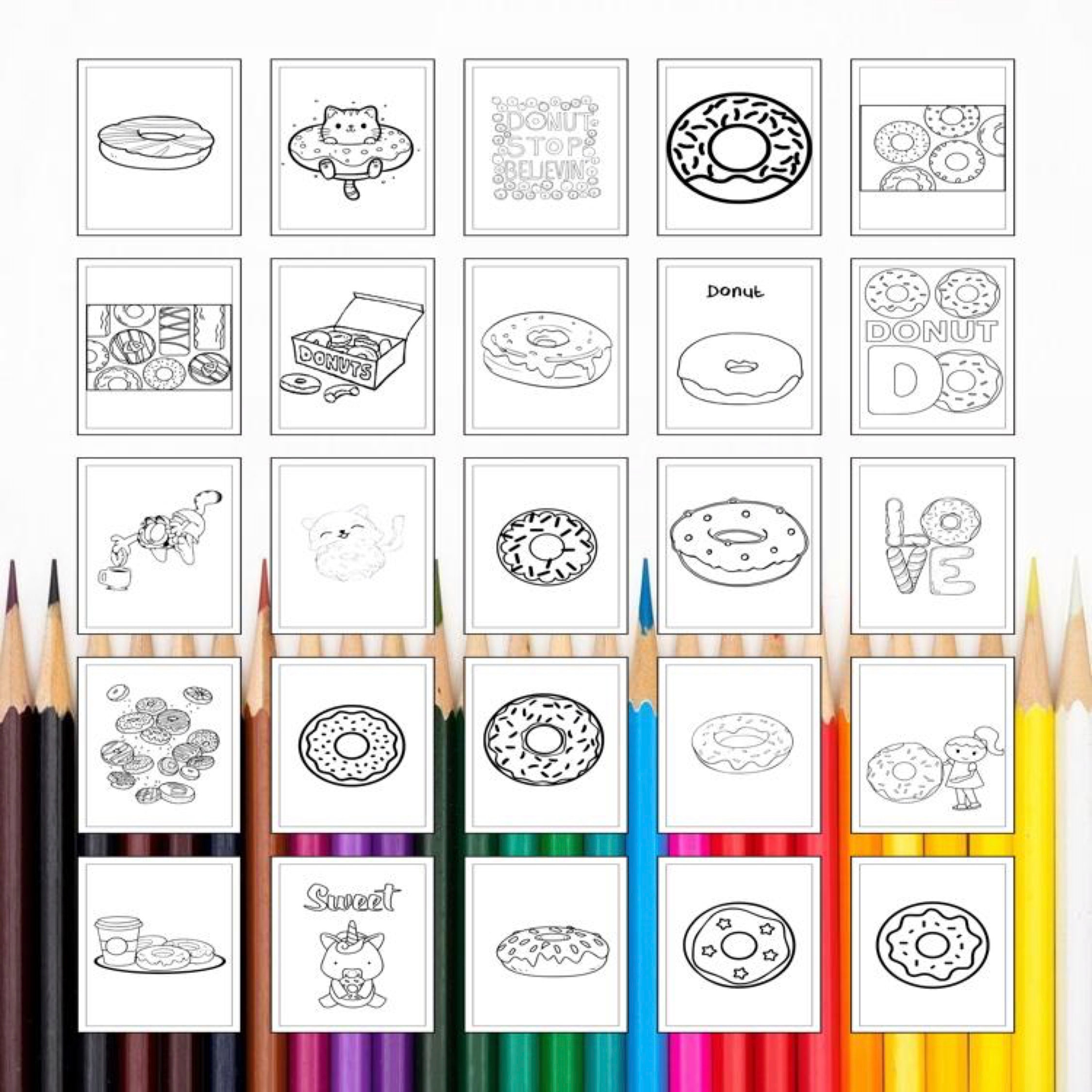 Printable Donut Coloring Pages for Kids and Adults 90 Pages Instant ...