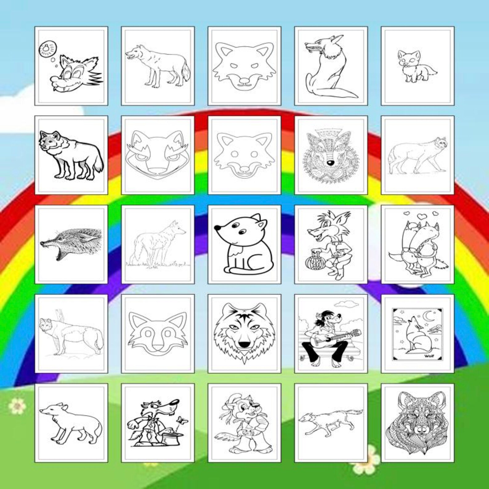 Printable Wolf Coloring Pages for Kids & Adults | 75 Pages | Instant ...