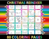 Printable Christmas Reindeer Coloring Pages for Kids and - Etsy