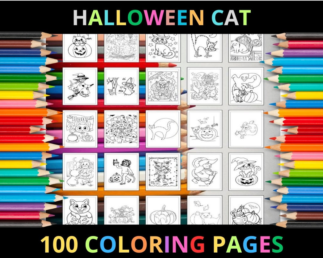 Printable Halloween Cat Coloring Pages for Kids and Adults | 100 Pages ...