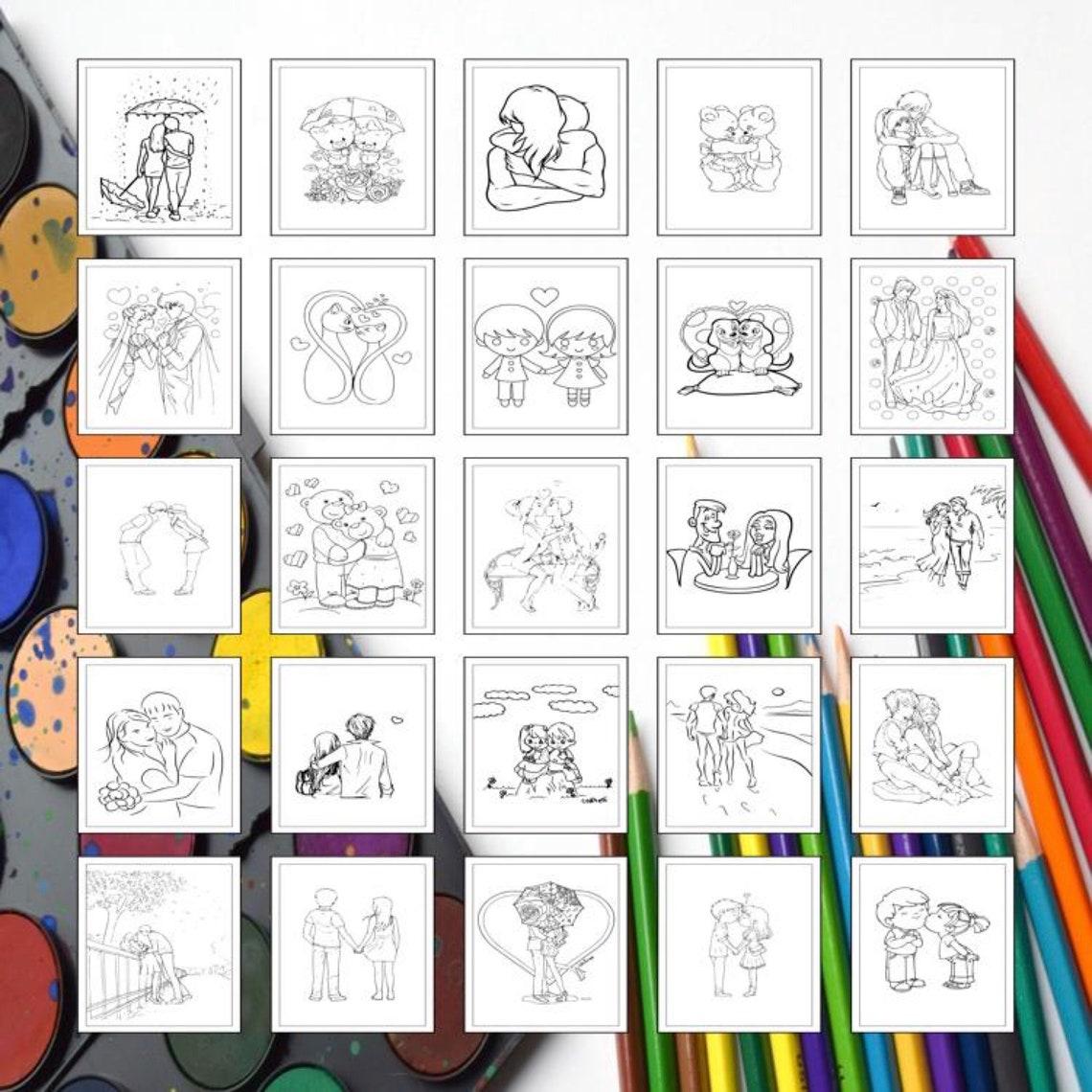 Printable Lovers Coloring Pages for Kids & Adults | 25 Pages | Instant ...
