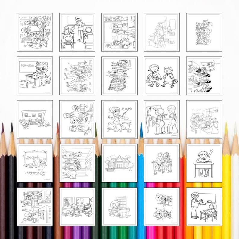 Printable School Coloring Pages for Kids & Adults | 45 Pages | Instant ...