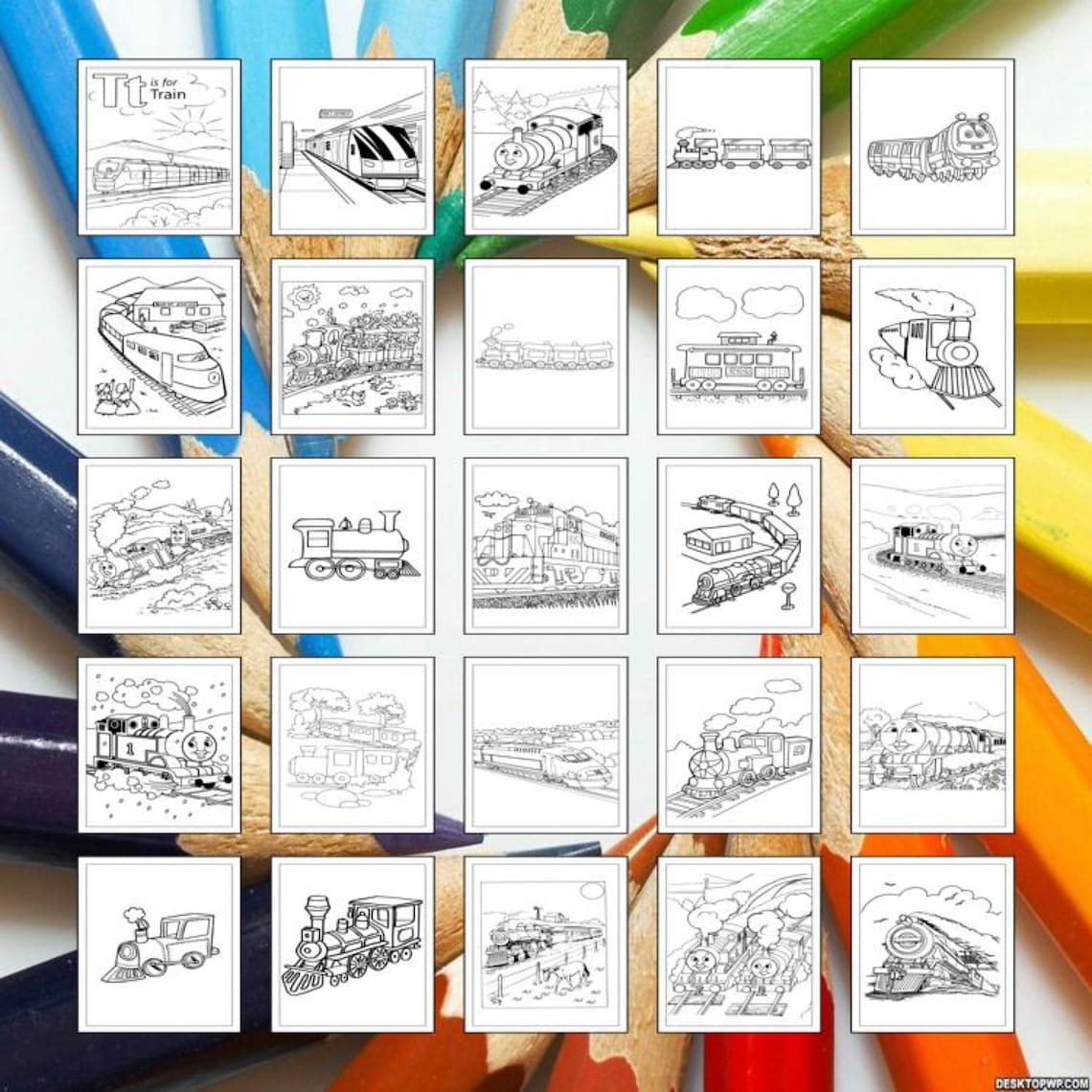 Printable Train Coloring Pages for Kids and Adults | 90 Pages | Instant ...