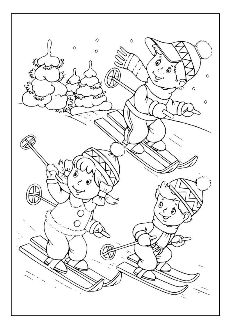 Printable Skiing Coloring Pages for Kids & Adults | 45 Pages | Instant ...