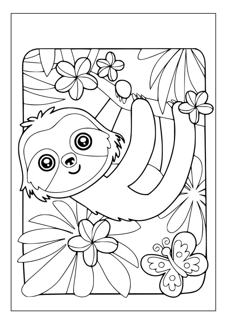 Printable Sloth Coloring Pages for Kids and Adults | 90 Pages | Instant ...