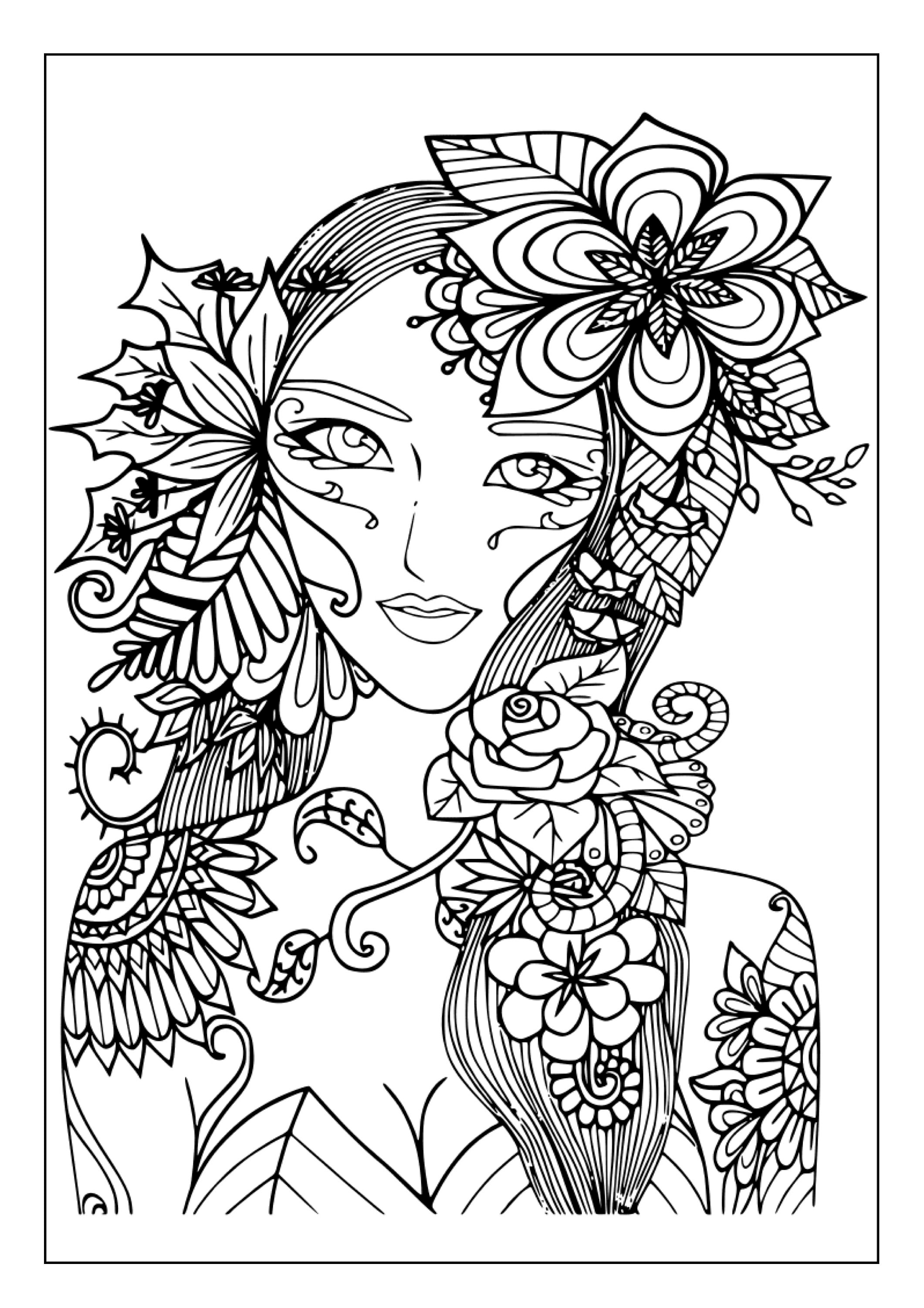 Printable Zentangle Girl Coloring Pages for Kids & Adults | 30 Pages ...
