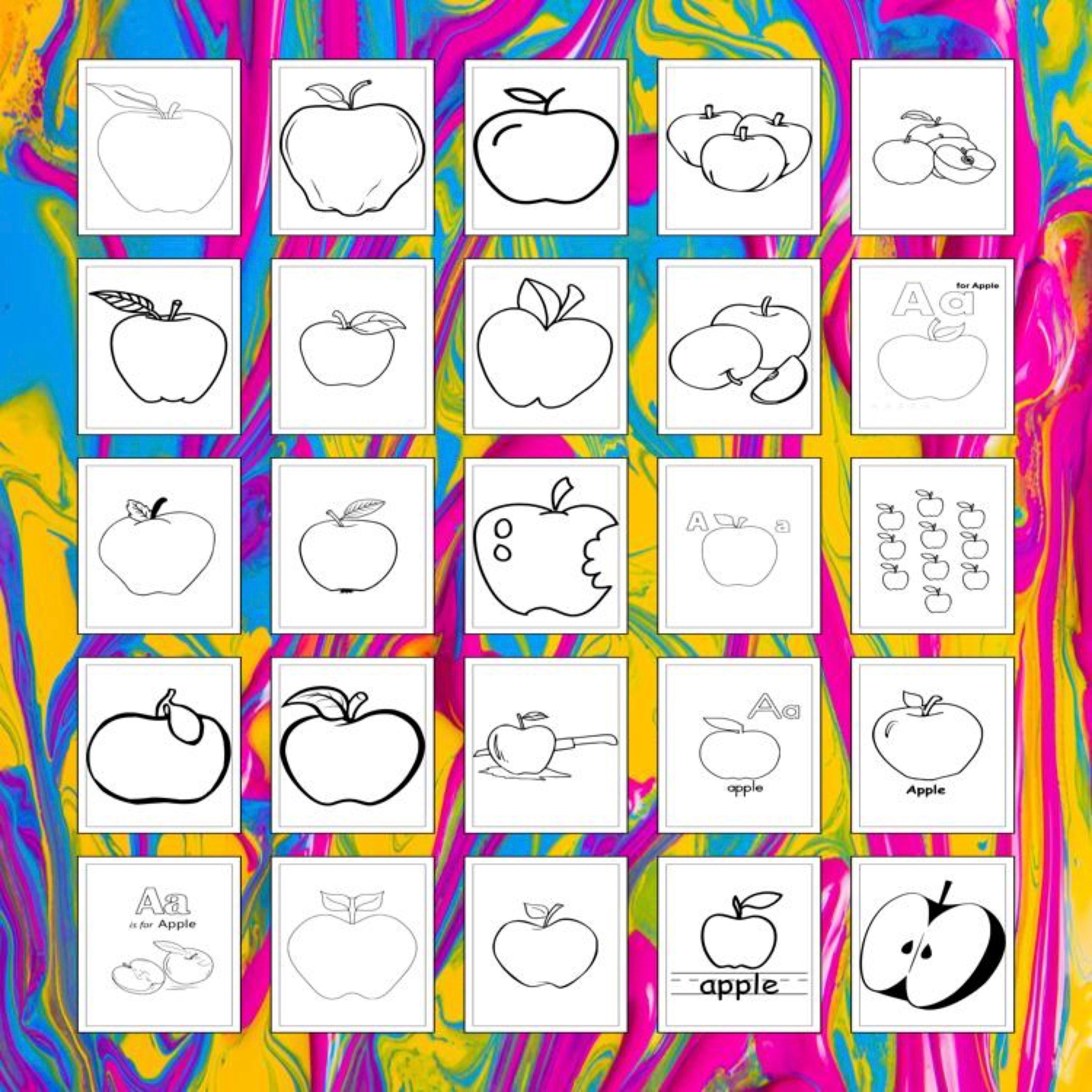 Printable Apple Coloring Pages for Kids and Adults | 100 Pages ...