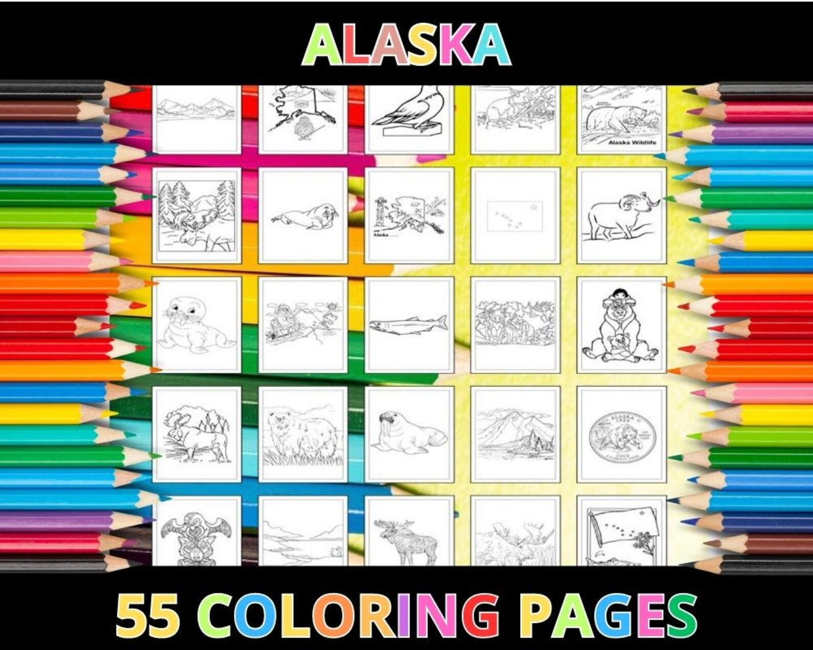 Printable Alaska Coloring Pages for Kids & Adults | 55 Pages | Instant ...