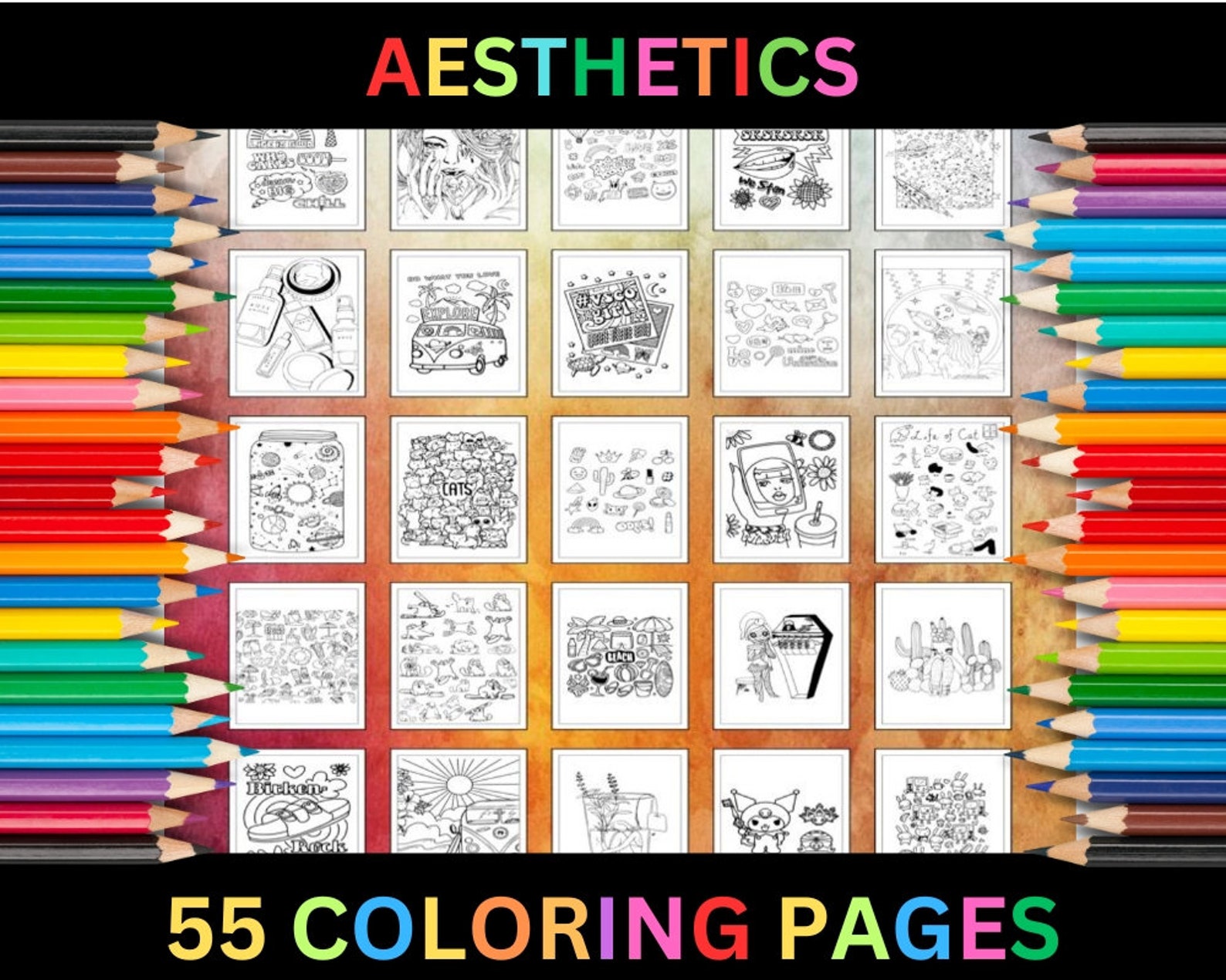 Printable Aesthetics Coloring Pages for Kids & Adults 55 - Etsy