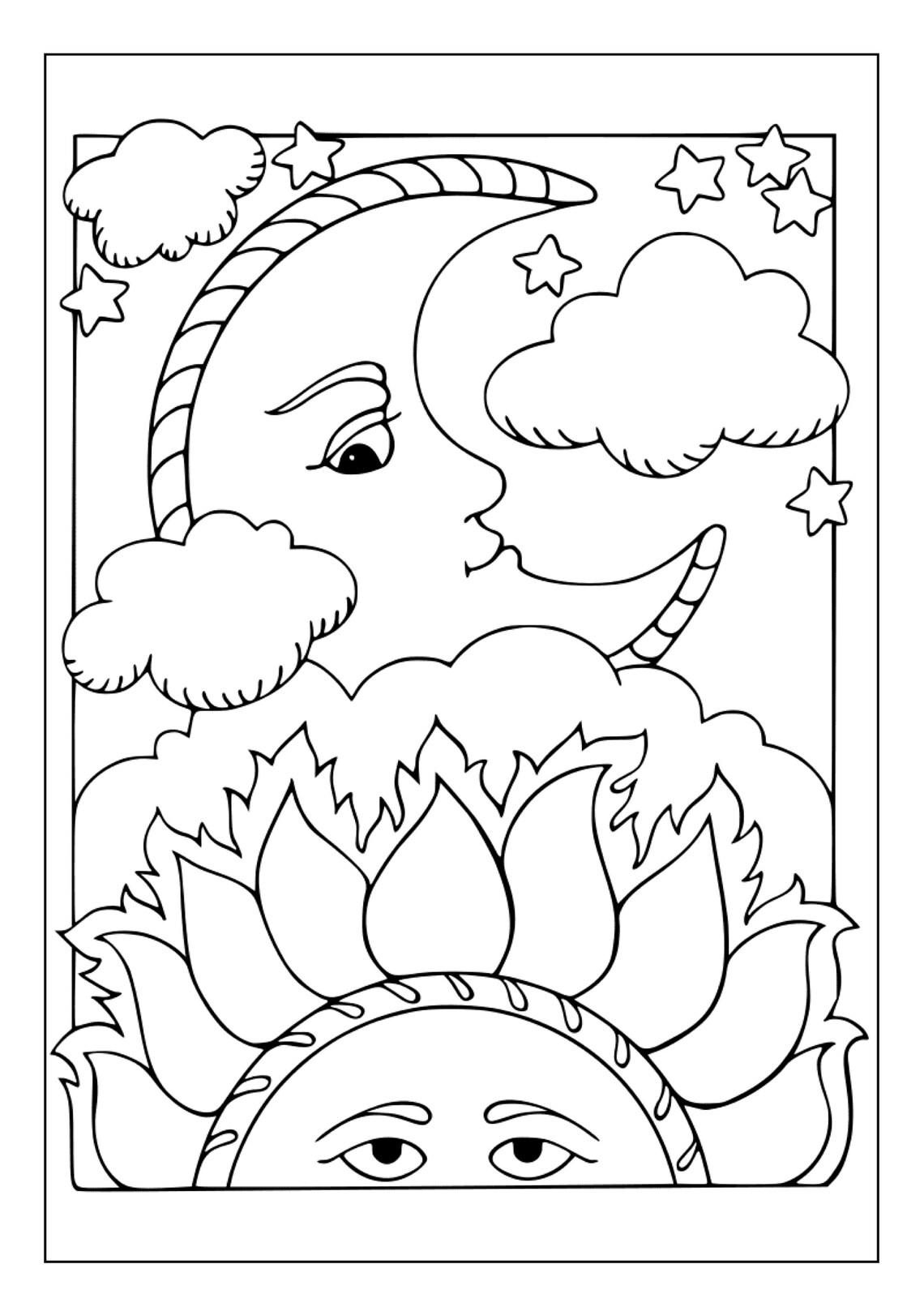 Printable Sun & Moon Coloring Pages for Kids and Adults | 180 Pages ...