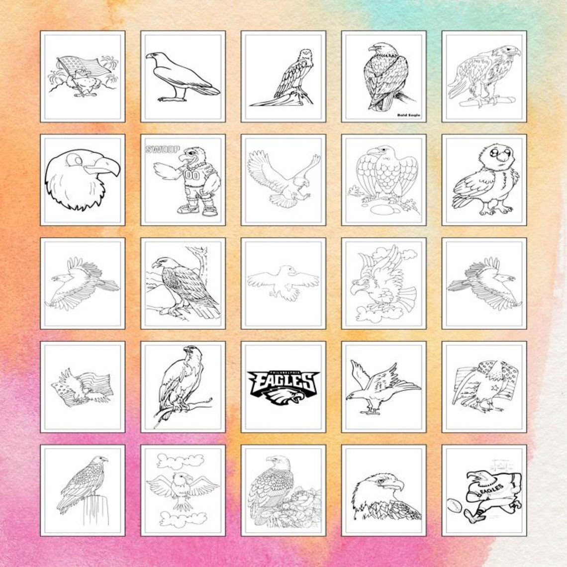 Printable Eagle Coloring Pages for Kids and Adults | 40 Pages | Instant ...