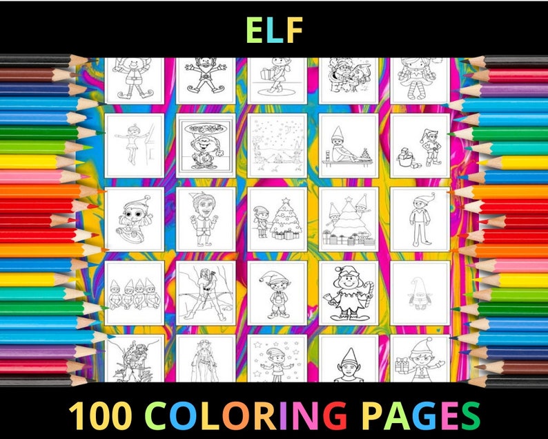 Printable Elf Coloring Pages for Kids and Adults | 100 Pages | Instant ...
