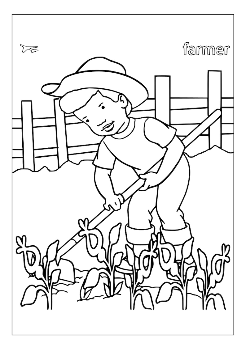 Printable Farmer Coloring Pages for Kids & Adults | 35 Pages | Instant ...