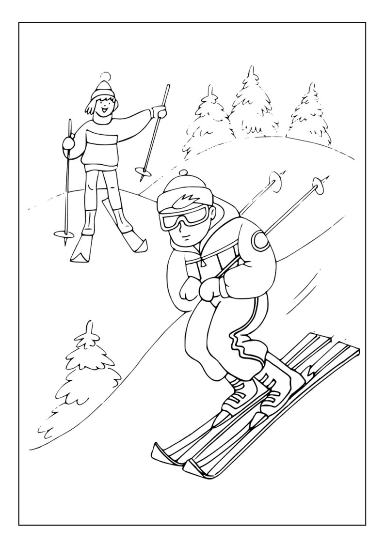 Printable Skiing Coloring Pages for Kids & Adults | 45 Pages | Instant ...