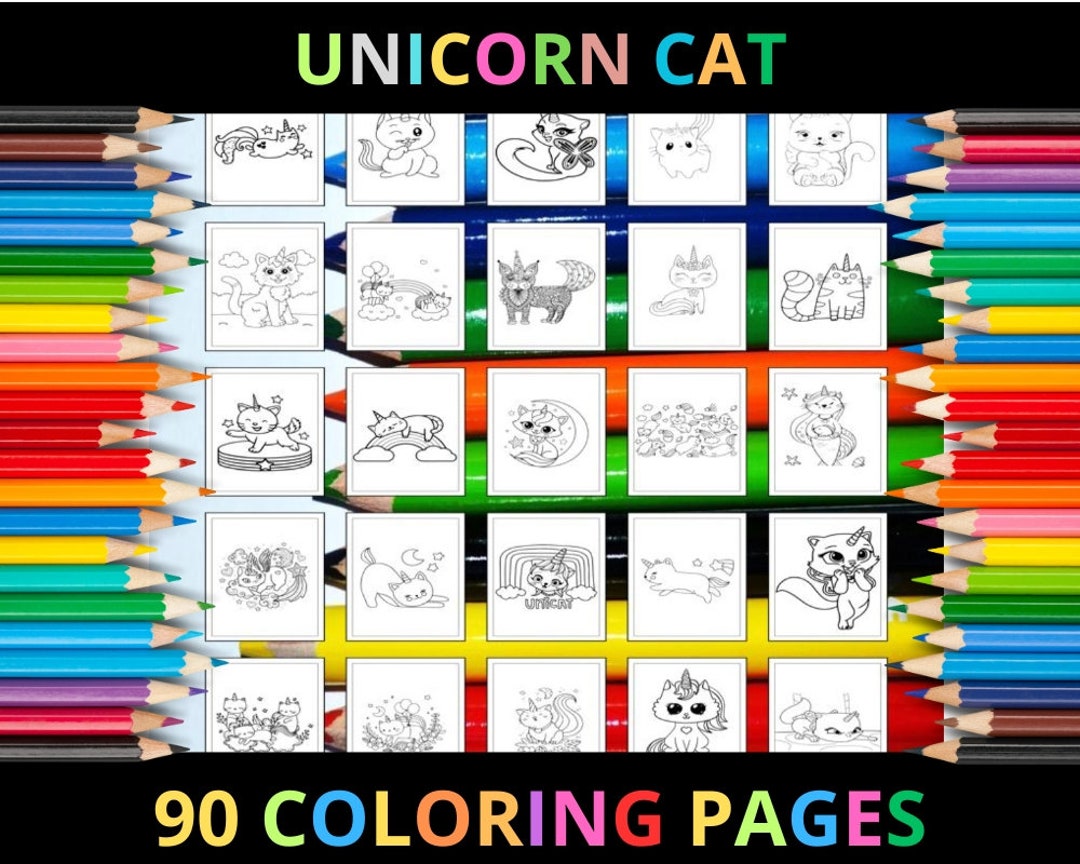 Printable Unicorn Cat Coloring Pages for Kids and Adults | 90 Pages ...
