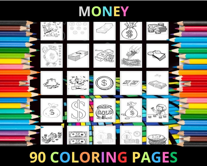 Printable Money Coloring Pages for Kids and Adults | 90 Pages | Instant ...