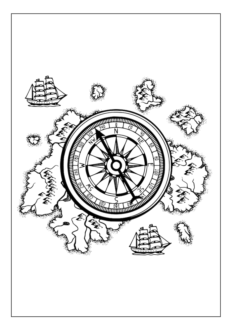 Printable Compass Coloring Pages for Kids & Adults | 90 Pages | Instant ...