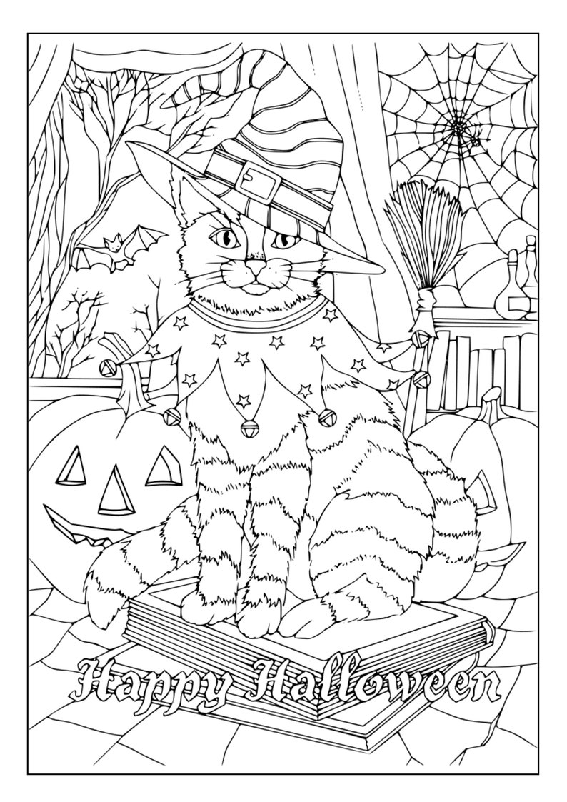Printable Halloween Cat Coloring Pages for Kids and Adults | 100 Pages ...